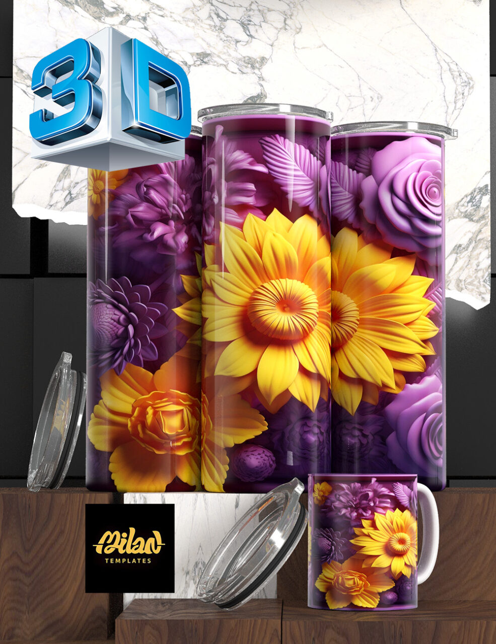 Bundle Flowers 3D - Sublimation Design - Milan Templates