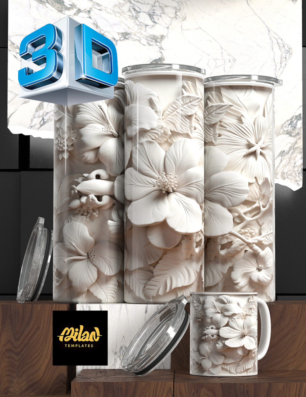 Bundle Flowers 3D - Sublimation Design - Milan Templates