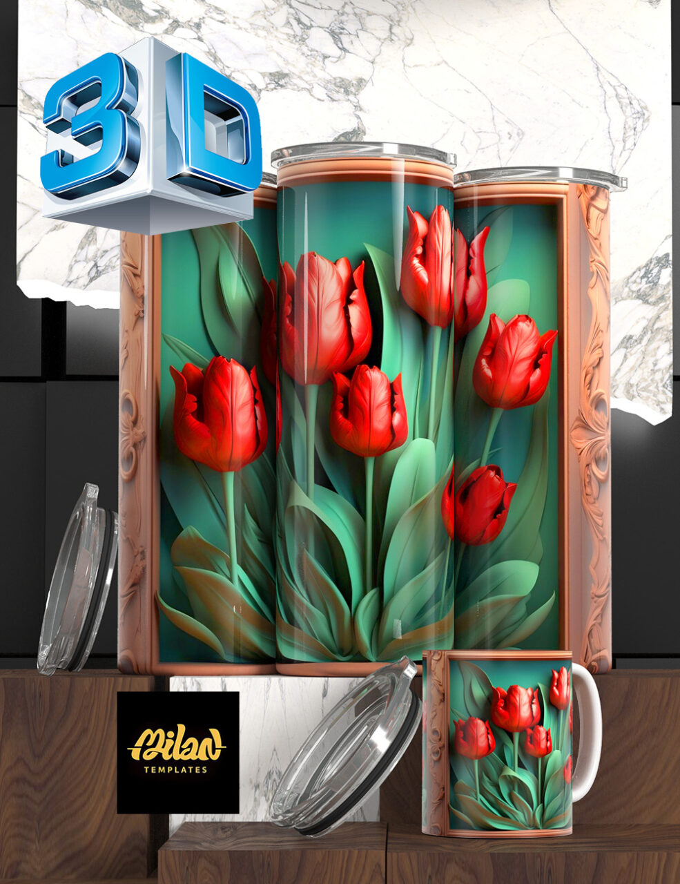 Bundle Flowers 3D - Sublimation Design - Milan Templates