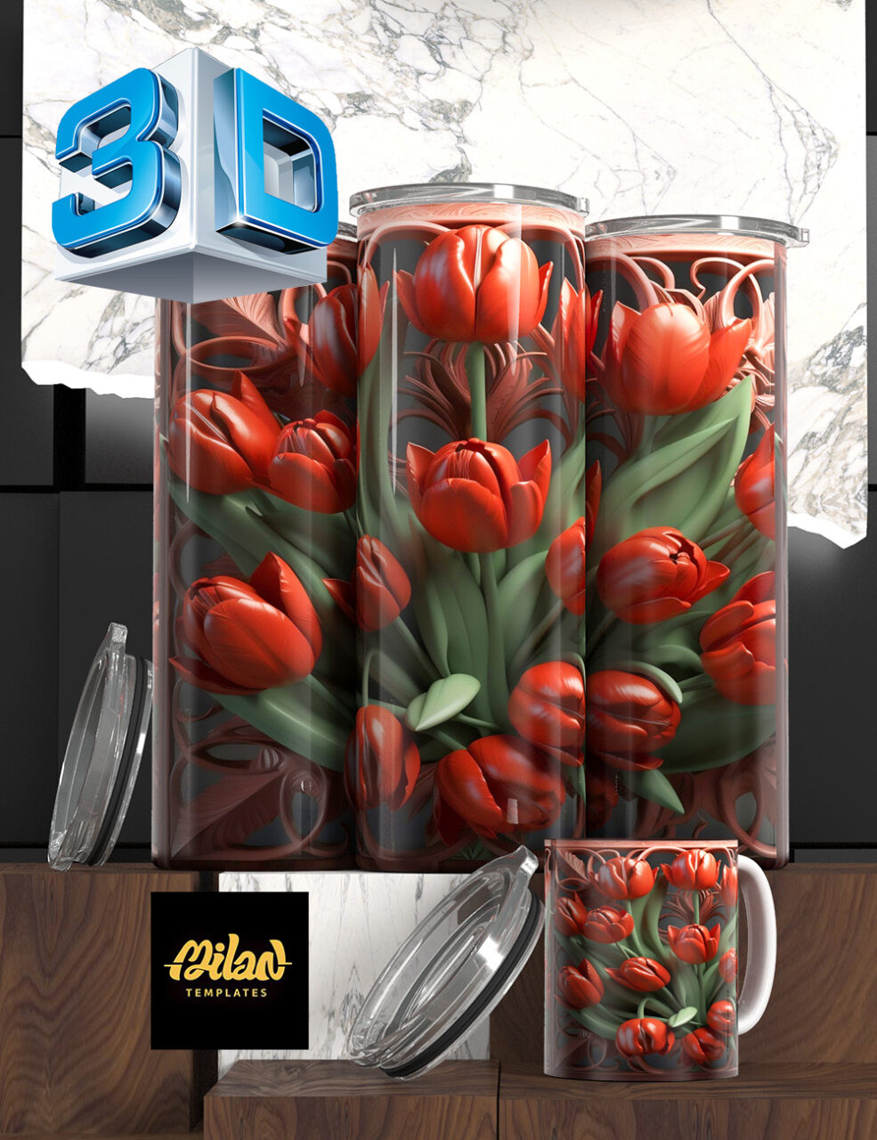 Bundle Flowers 3D - Sublimation Design - Milan Templates